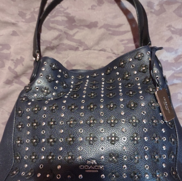 Coach | Bags | Coach Floral Rivets Edie 3 Pebbled Leather Shoulder Bag ...
